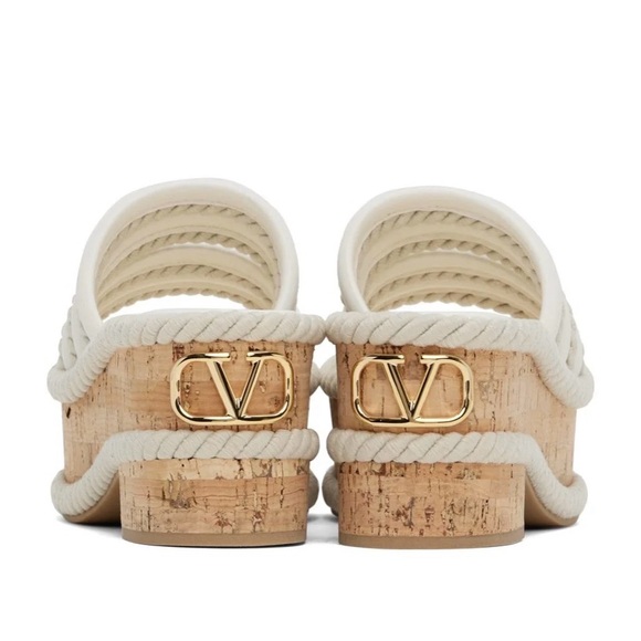 Valentino | Shoes | New Valentino Cork Block Heel Mules With Ivory Rope ...